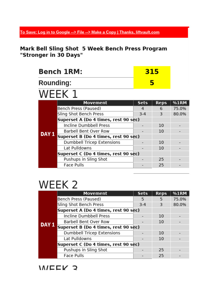 5-Week Bench Press Workout Plan | PDF | Weight Training | Physical Fitness