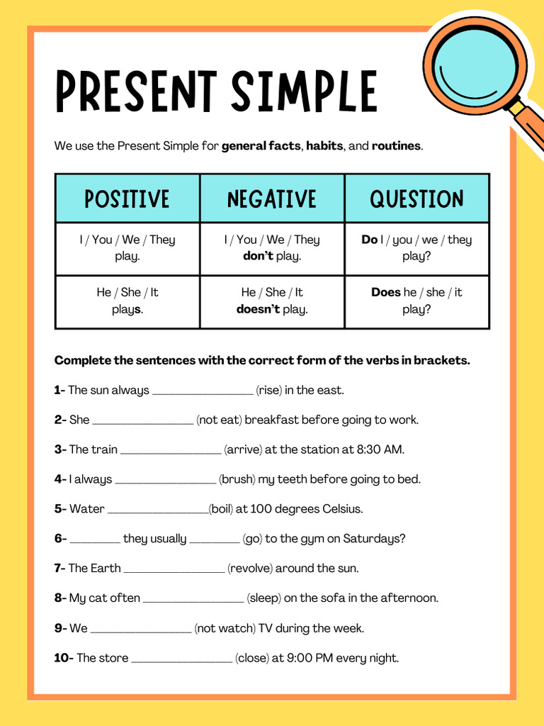Present Simple Worksheet in Yellow Orange Retro Style_20260121_094631_0000 | PDF