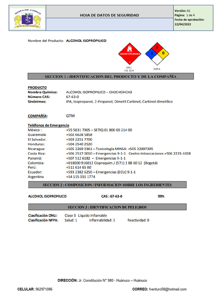 Msds - Alcohol Isopropilico | PDF