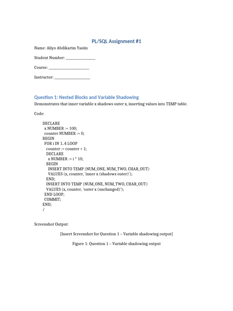 AliyoYasiin_PLSQL_Assignment1 | PDF | Computer Programming ...