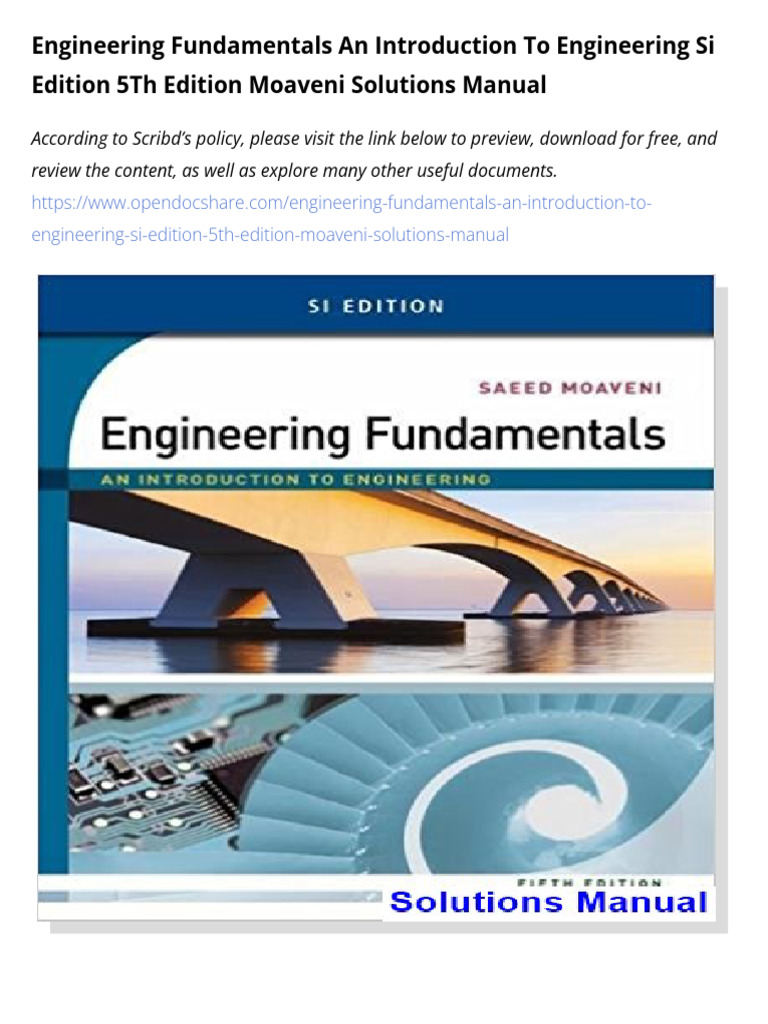 Engineering Fundamentals An Introduction to Engineering SI Edition 5th Edition Moaveni Solutions ...