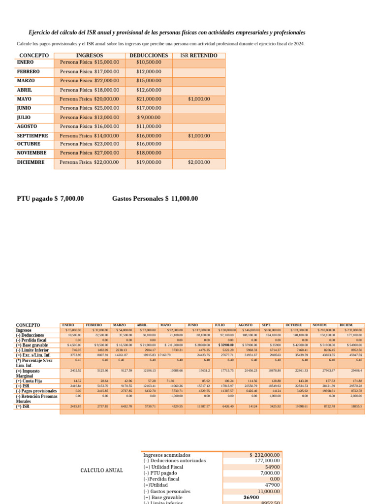 Cálculo ISR Anual y Provisional 2024 | PDF | Impuesto sobre la renta ...
