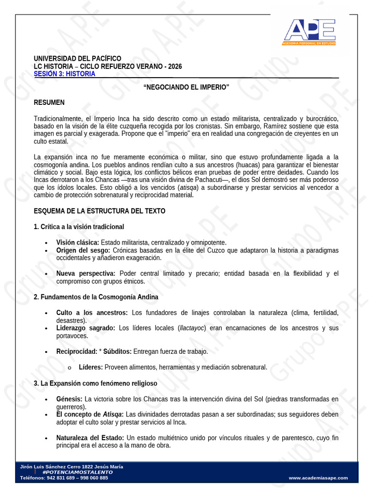 Lectura 3 - Resumen y Esquema - Ramirez | PDF | Imperio Inca