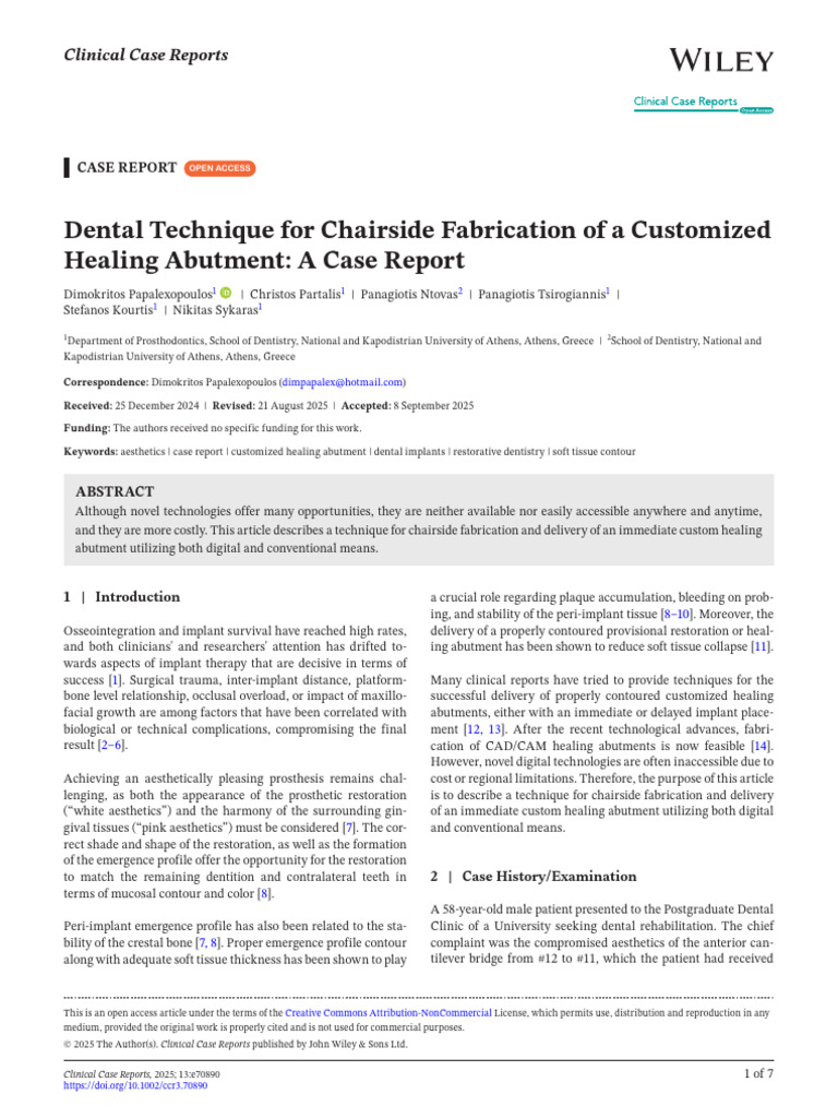 Chairside Custom Healing Abutment Technique | PDF | Dental Implant ...