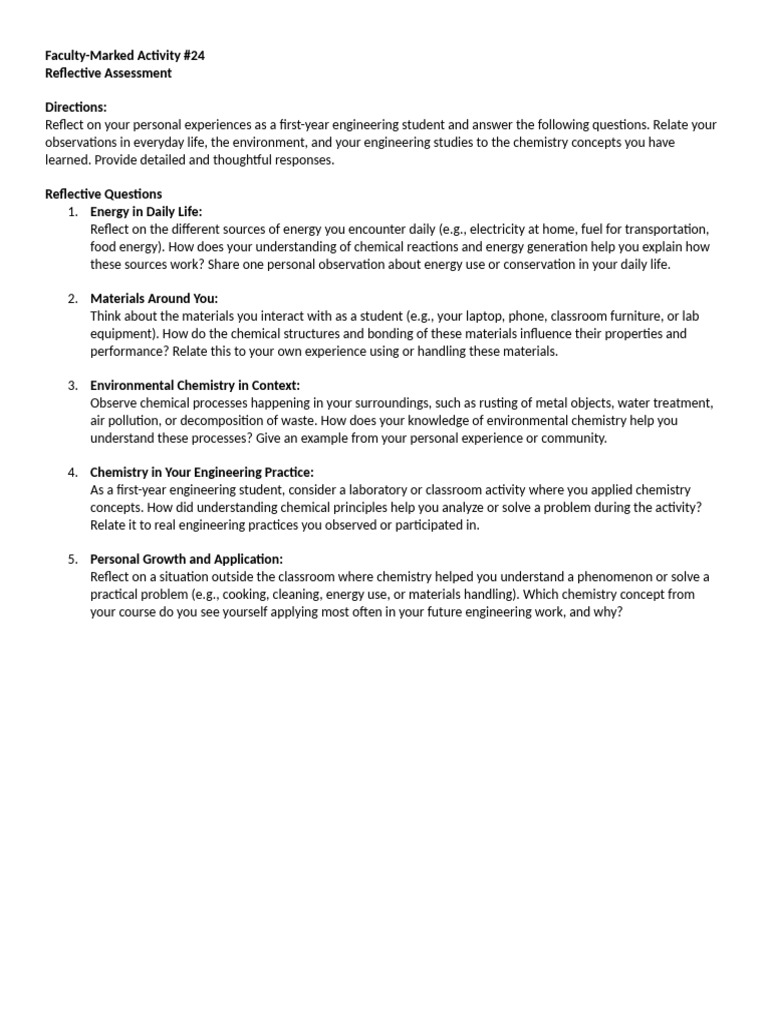 Reflective Assessment for Engineering Students | PDF