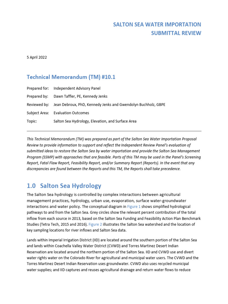 Salton Sea Hydrology Elevation and Surface Area | PDF | Natural Environment | Environmental Science