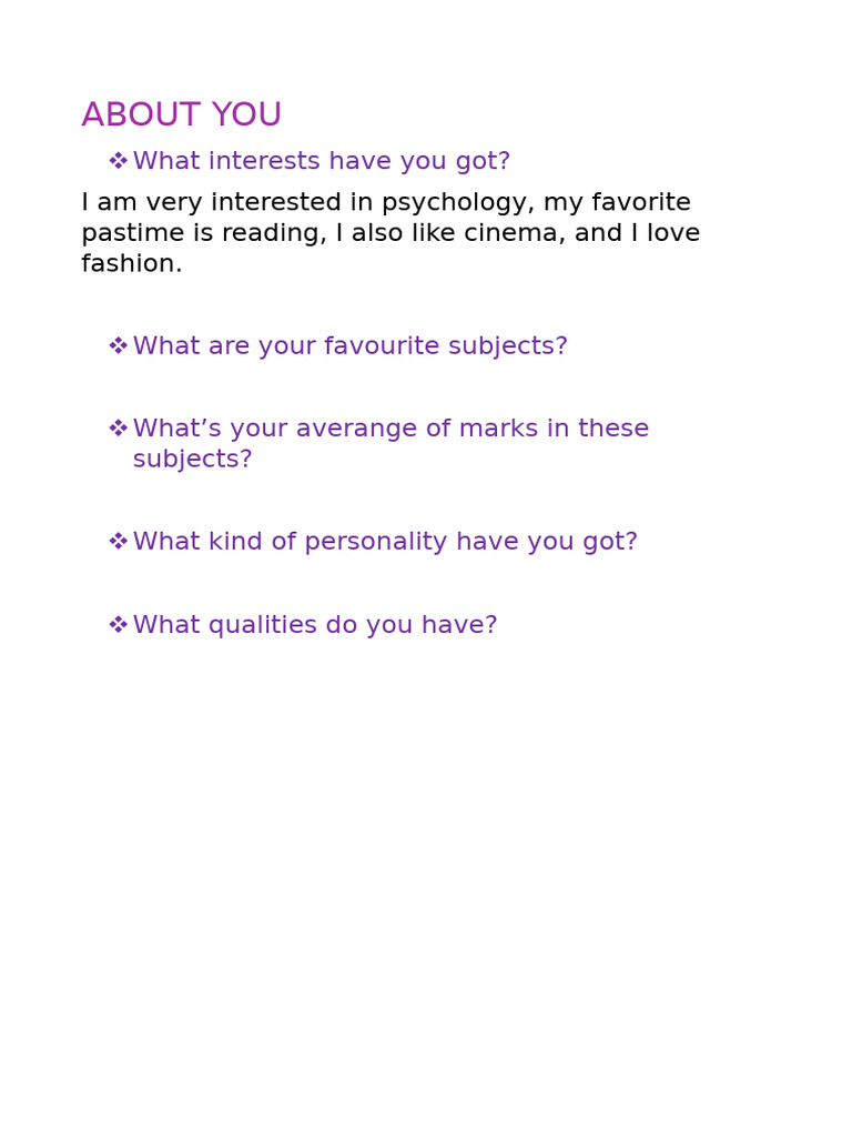Personal Interests and Traits Overview | PDF