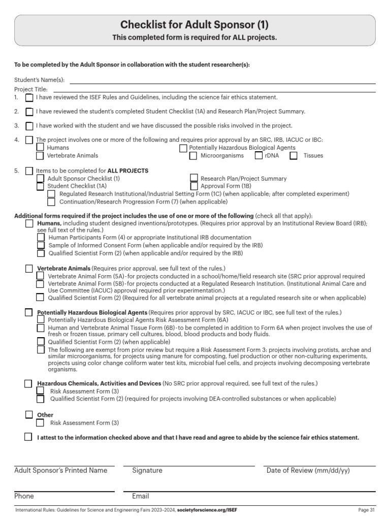 LUNHS Ind Part 1 1 Checklist for Adult Sponsor | PDF | Institutional ...