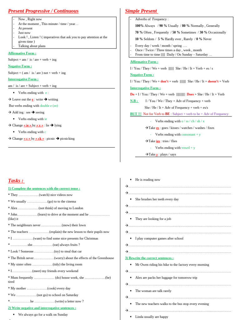 Present Progressive & Simple Present | PDF | Subject (Grammar) | Verb