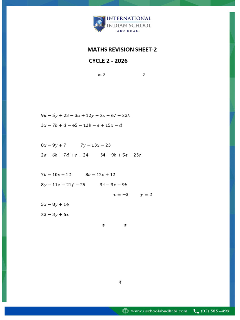 Grade 7 C2-Revision Sheet-2 | PDF