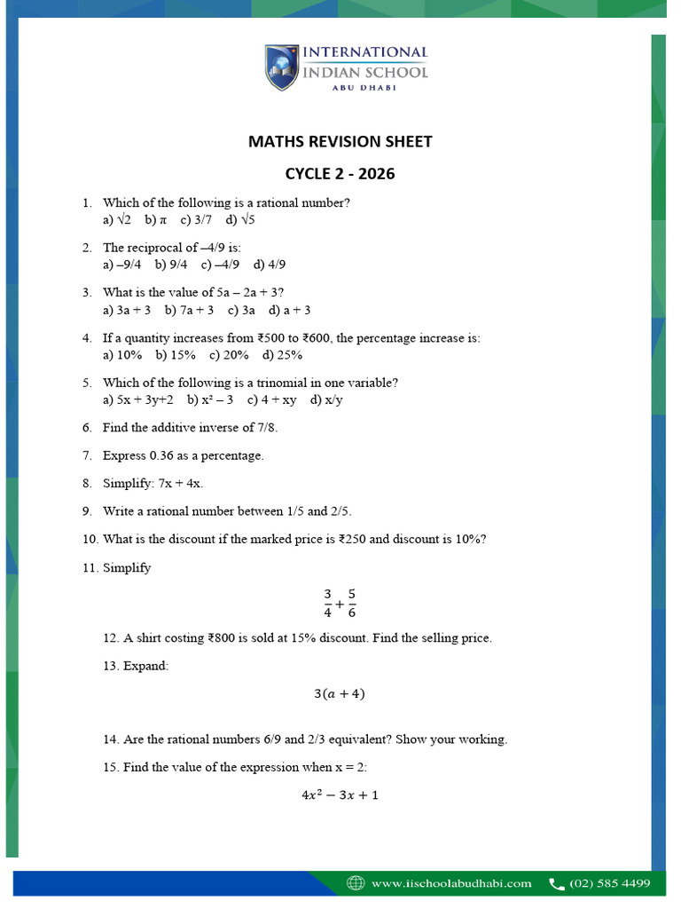 Grade 7 C2-Revision Sheet | PDF