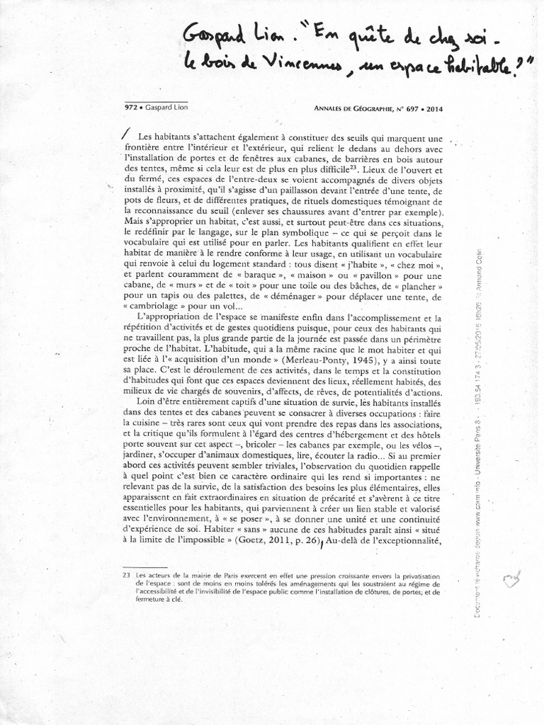 en quête de chez soi Gaspard Lion | PDF