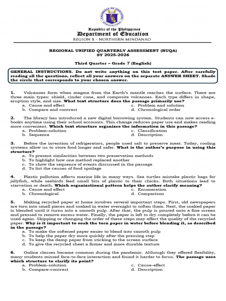 Grade 7 English RUQA Assessment 2025-2026 | PDF | Coast | Sea Level Rise