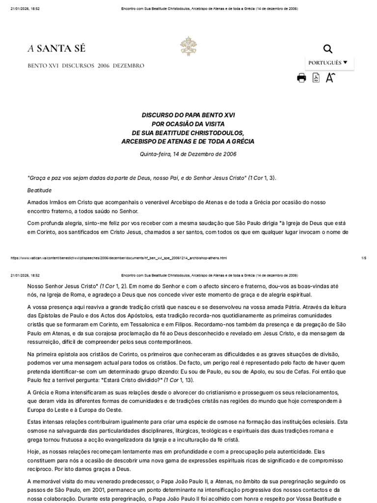 Encontro Com Sua Beatitude Christodoulos, Arcebispo de Atenas e de Toda ...