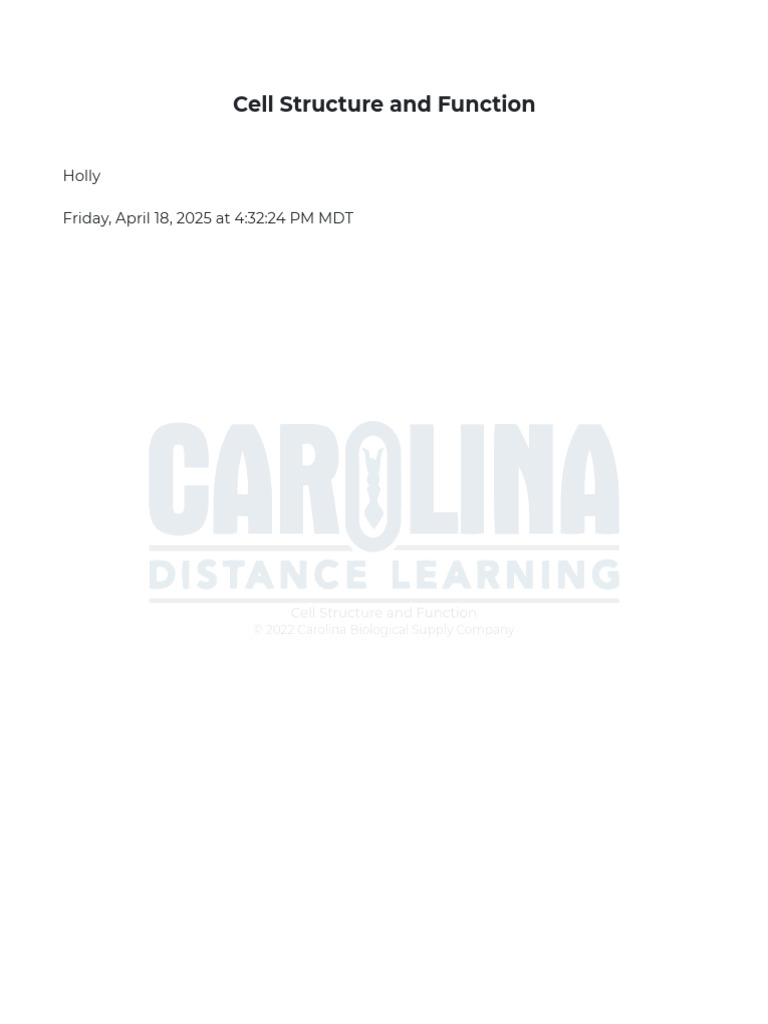 Cell Structure and Function Lab | PDF | Chemistry | Biology