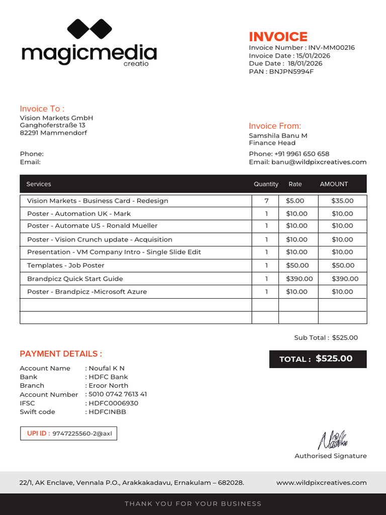 Vision Markets GmbH INV MM00216 | PDF | Banking Technology | Banking