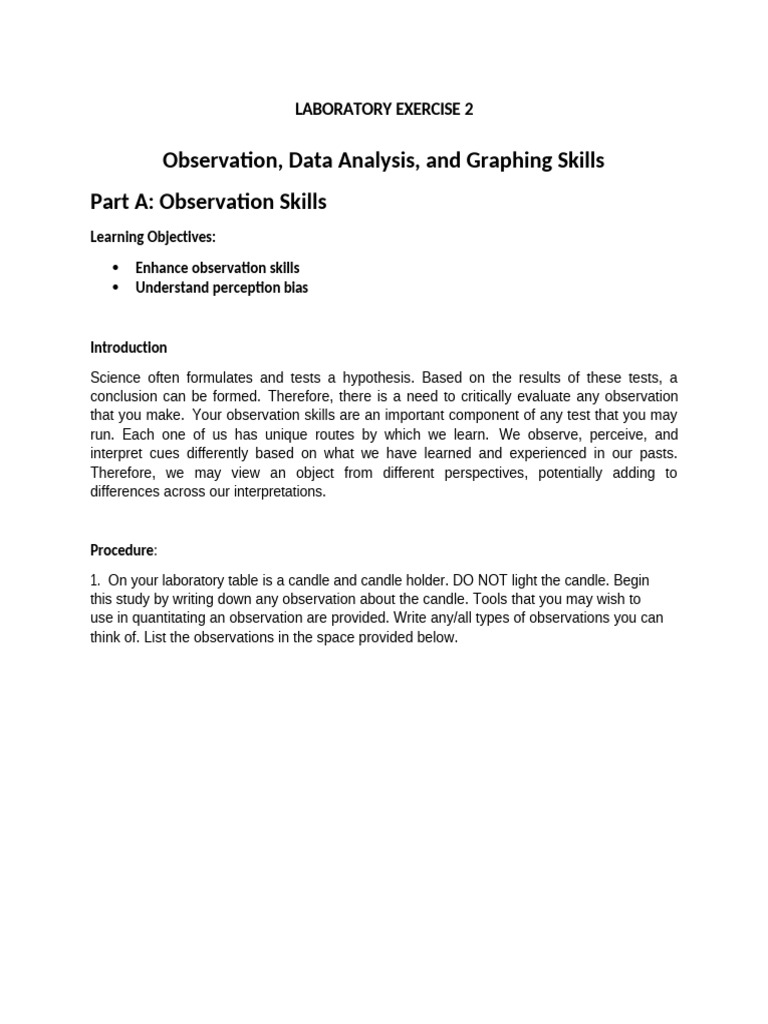 EX 2 Observation, Data Analysis, And Graphing Skills Combined | PDF ...