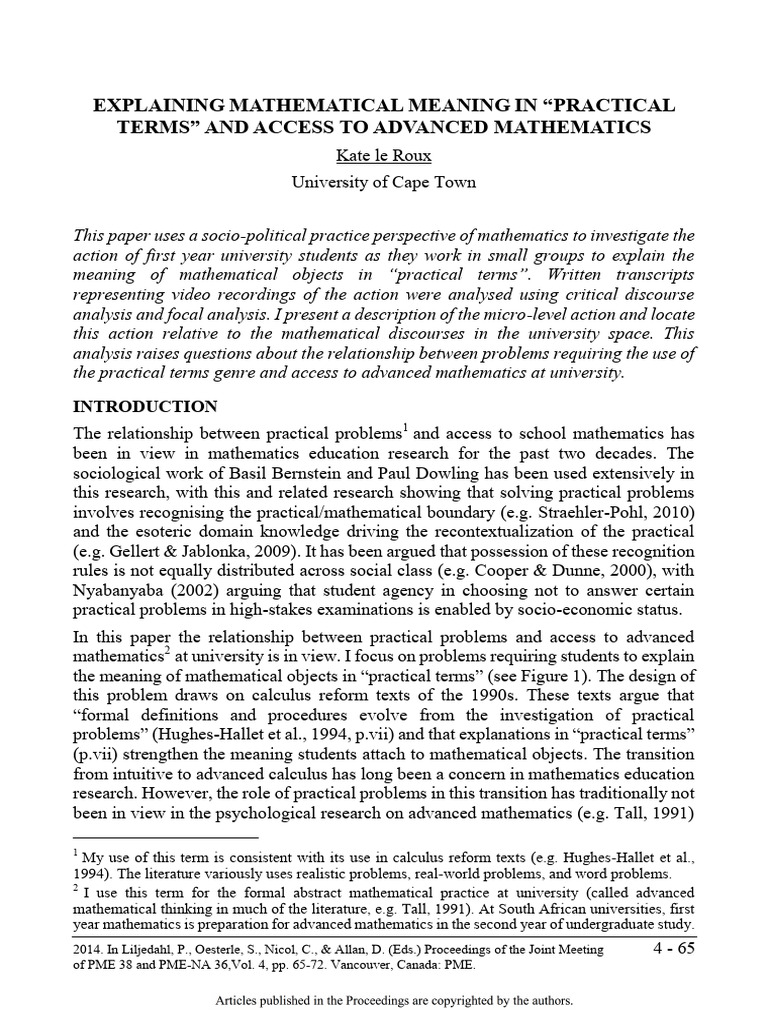 EXPLAINING MATHEMATICAL MEANING IN “PRACTICAL TERMS” AND ACCESS TO ...