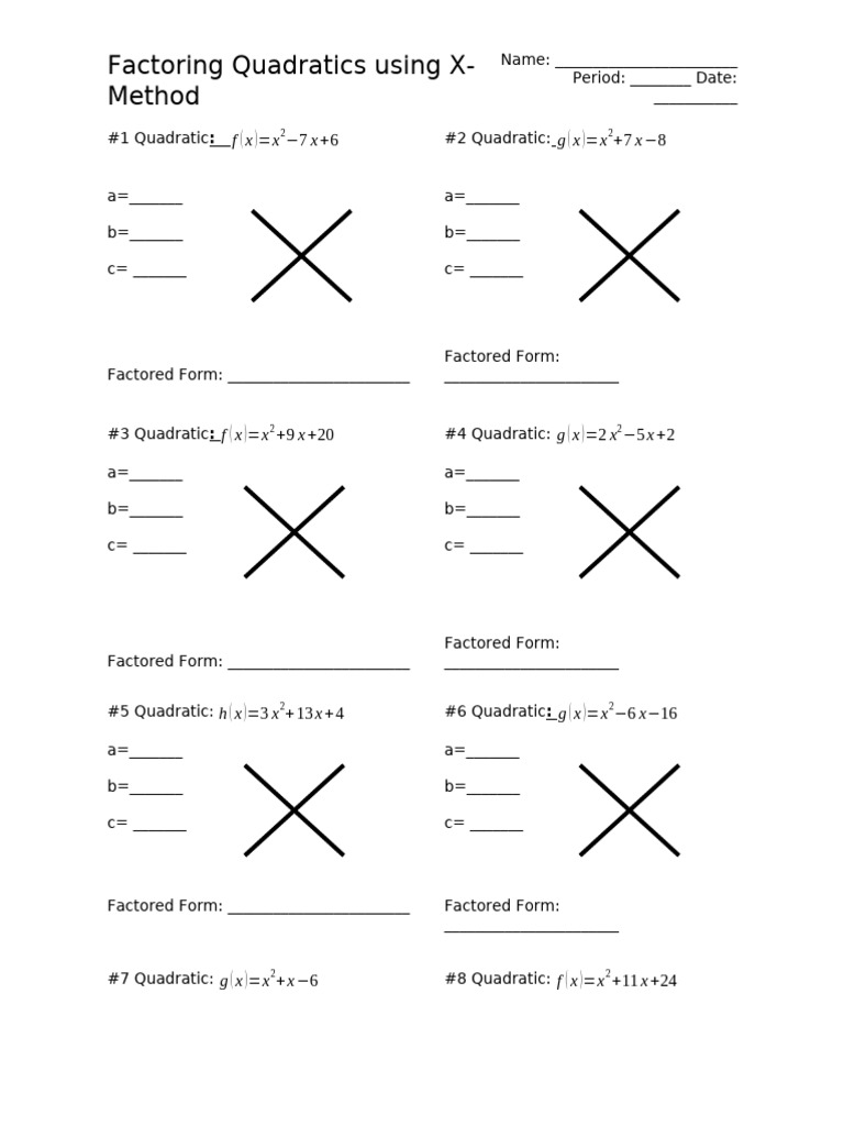 Factoring Quadratics: X-Method Guide | PDF | Elementary Mathematics ...