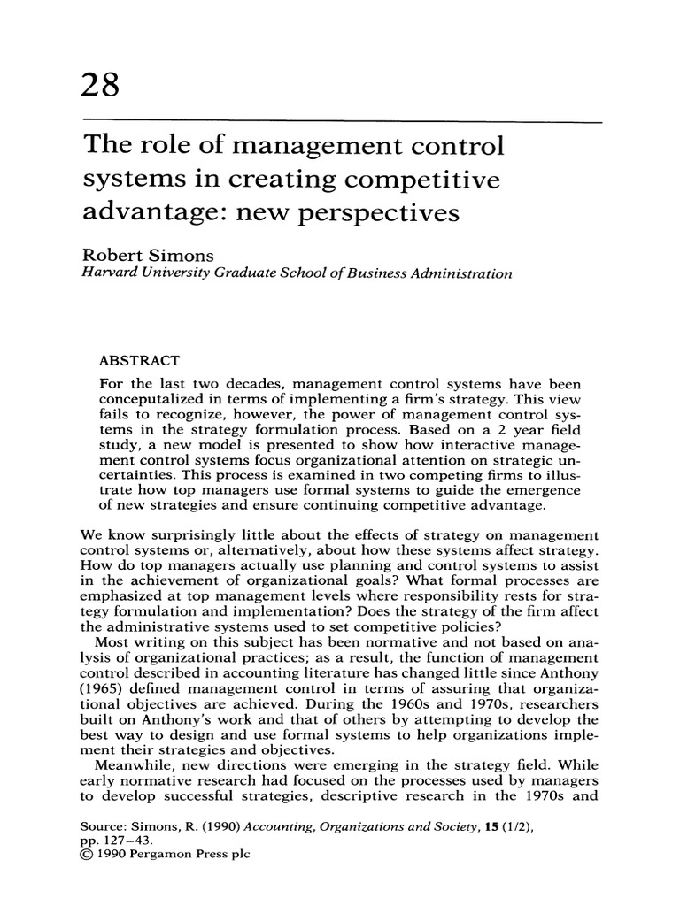 Management Control Systems & Strategy | PDF | Cognitive Science | Cognition