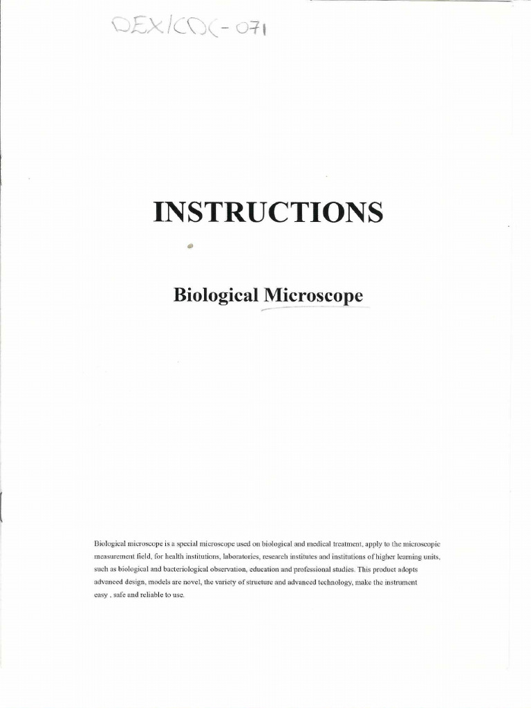 Dex-Cdc-071 Instructions Biological Microscope - 0001 | PDF