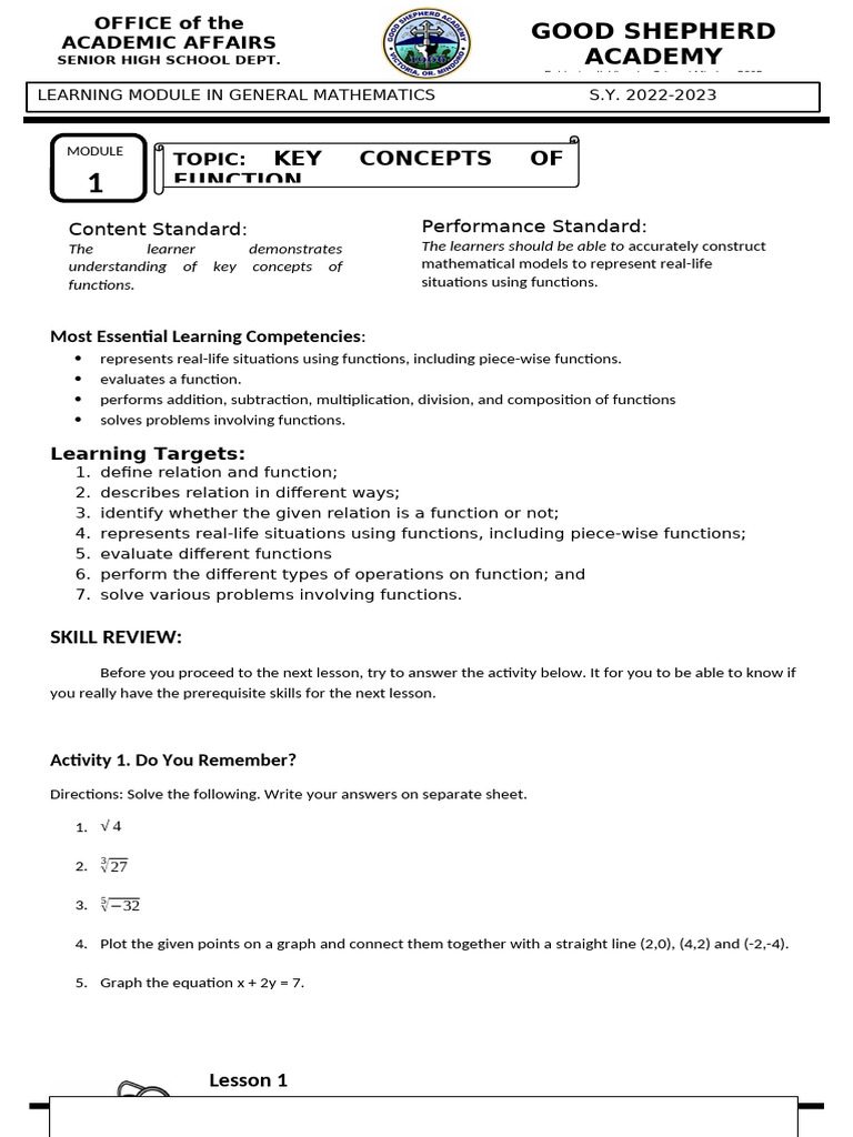 Gen-Math-W1 | PDF | Function (Mathematics) | Equations