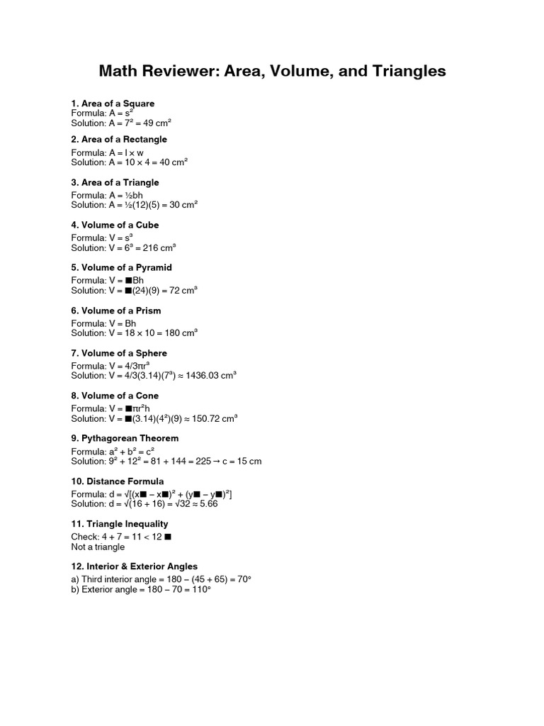 Math Reviewer Area Volume Triangles.pdf | PDF
