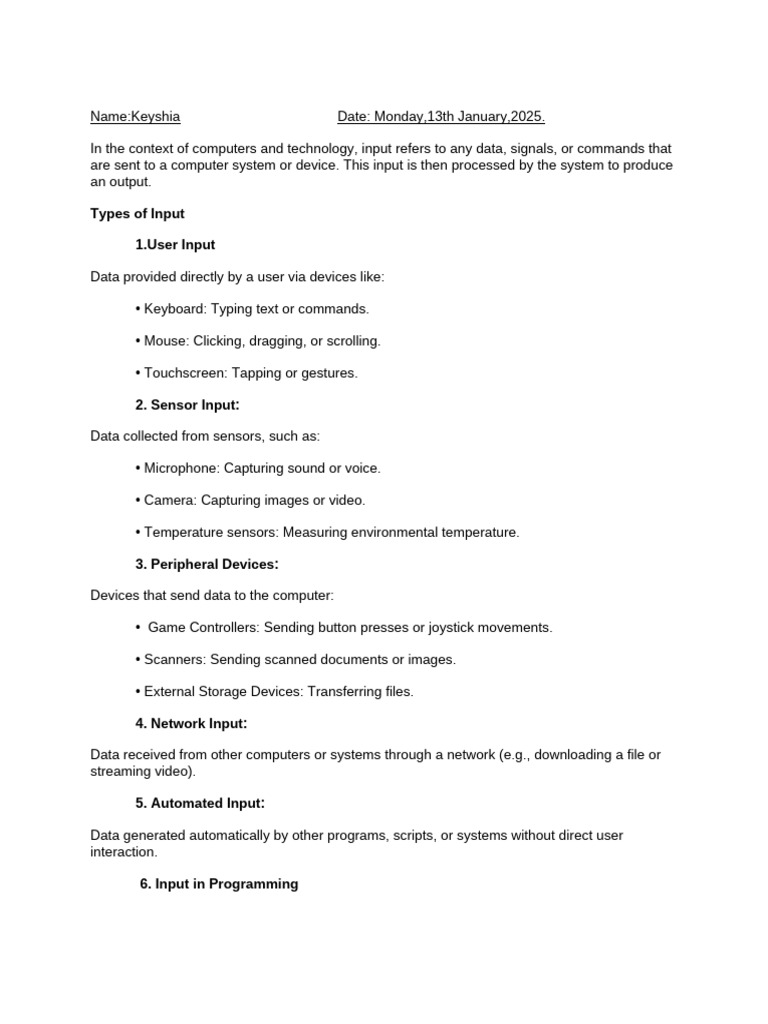 Types of Computer Input Explained | PDF