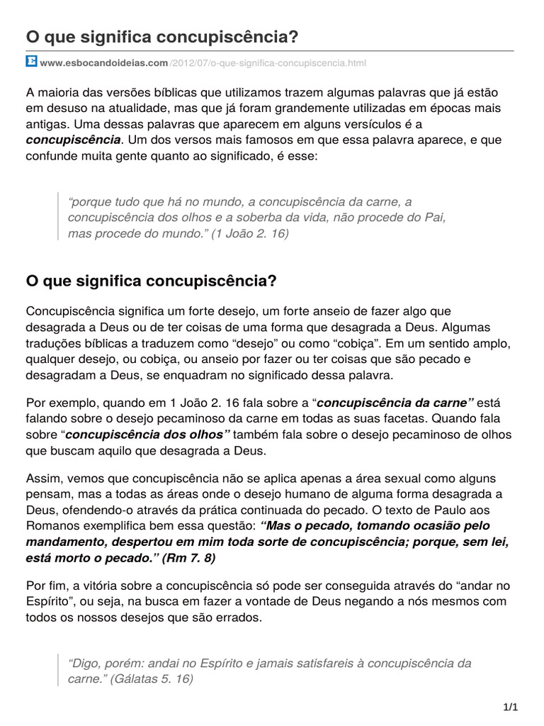 O Significado de Concupiscência na Bíblia | PDF