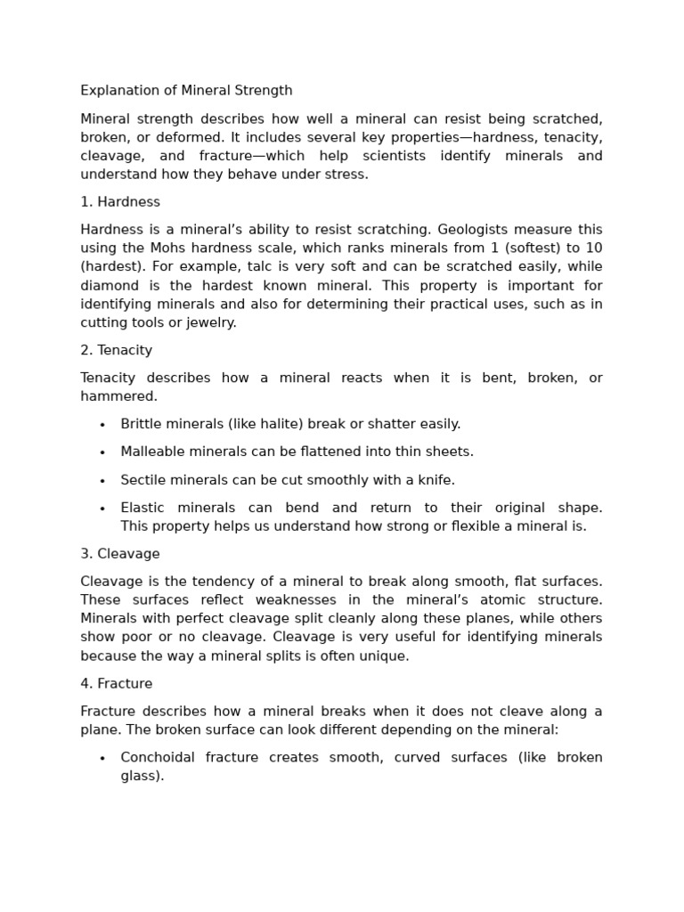 Explanation of Mineral Strength | PDF | Minerals | Materials Science