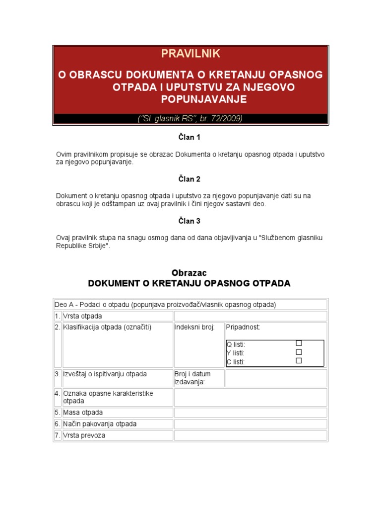 Dokument o Kretanju Opasnog Otpada | PDF