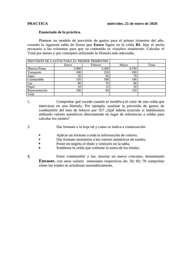 Modelo de Previsión de Gastos Trimestral | PDF
