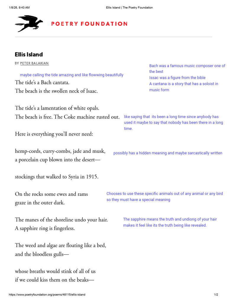Ellis Island _ the Poetry Foundation | PDF | Cantatas | Choral Compositions