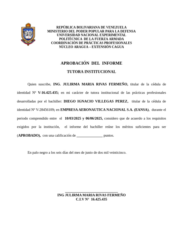 Modelo Aprobacion Informe Tutor Institucional 2-2024 (1) | PDF