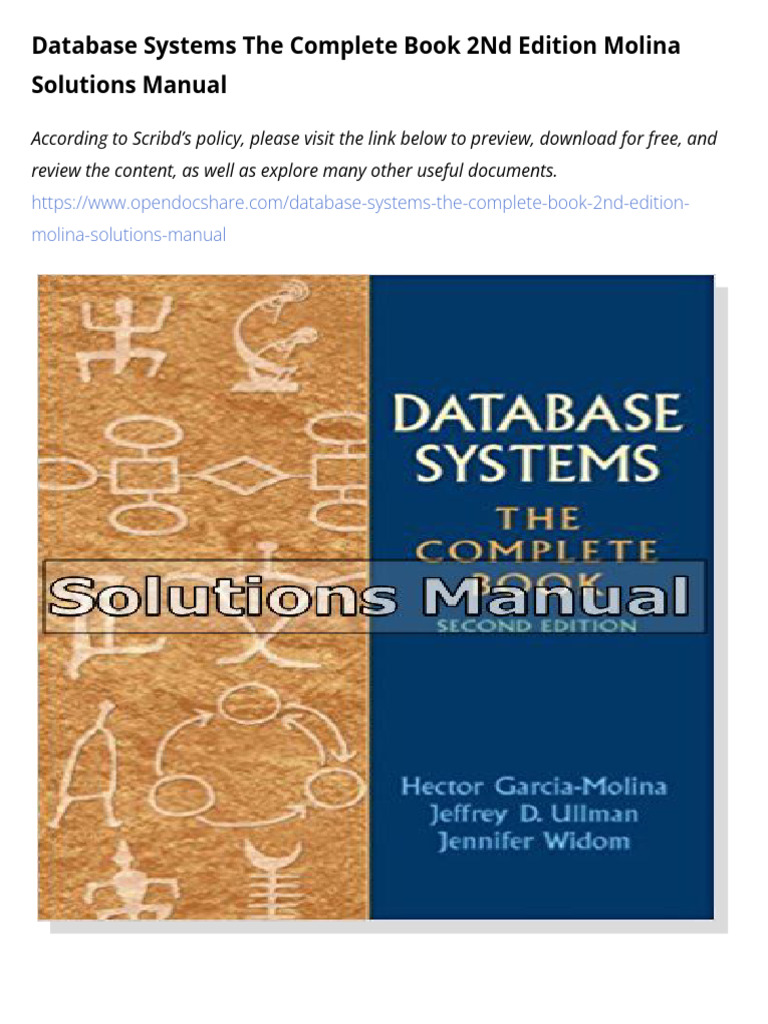 Database Systems The Complete Book 2nd Edition Molina Solutions Manual | PDF | Books