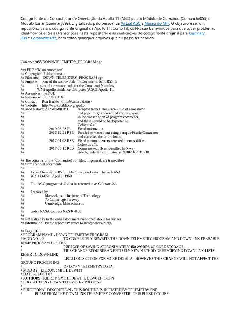 Apollo 11 AGC Source Code: Comanche055 | PDF | Computer Architecture ...