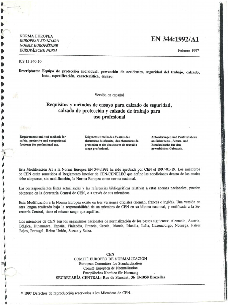 EN-344-1997 requisistos y metodos de ensayo para calzado de seguridad ...