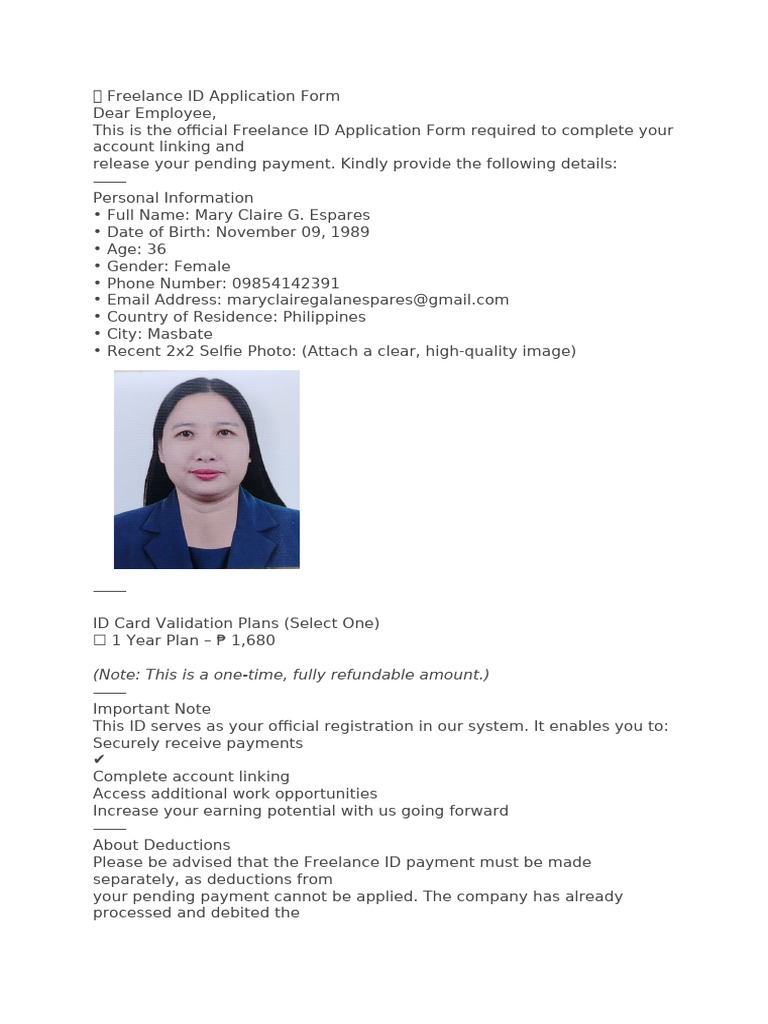 ? Freelance ID Application Form | PDF