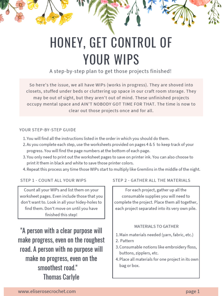 2024 Honey, Get Control of Your WIPs Floral Edition | PDF | Knitting | Crochet