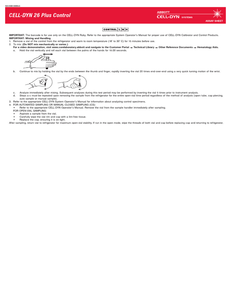 Cell-Dyn 26 Plus Control Assay Lot 2024 2022-04-08 | PDF