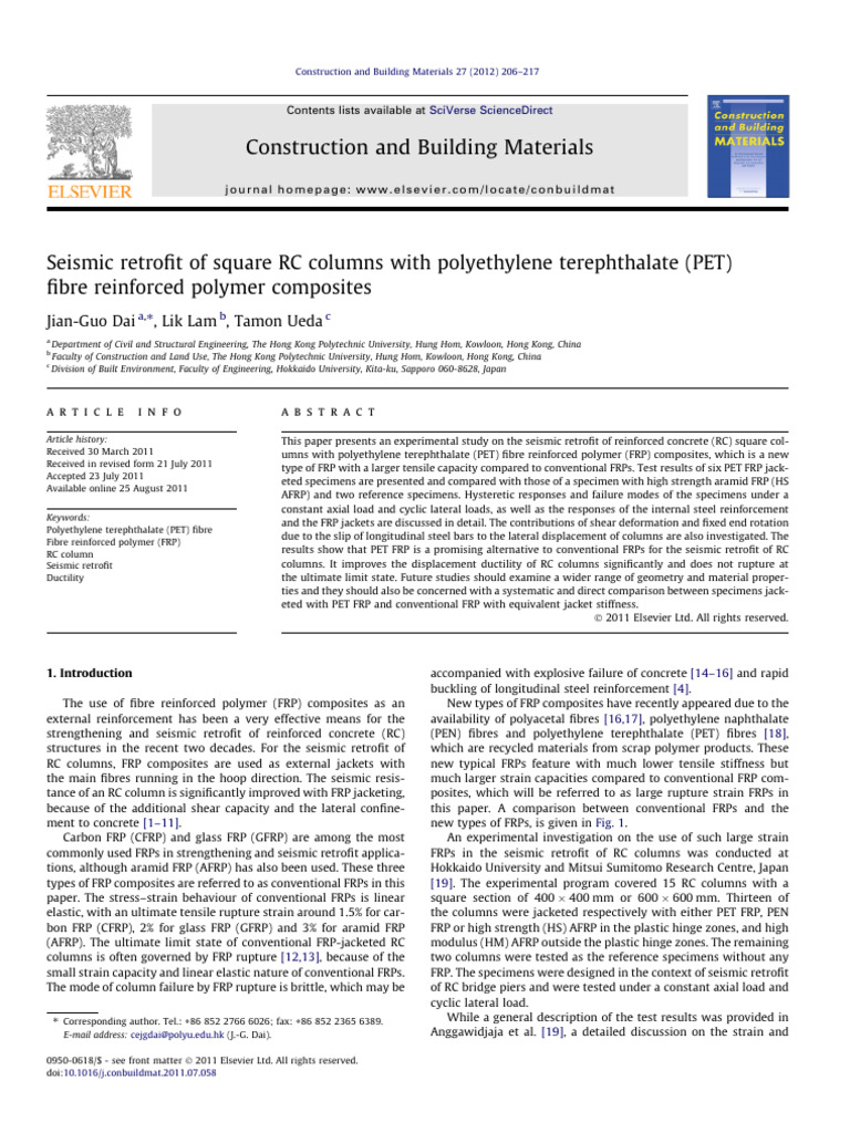 Seismic Retrofit of RC Columns with PET FRP | PDF | Strength Of ...