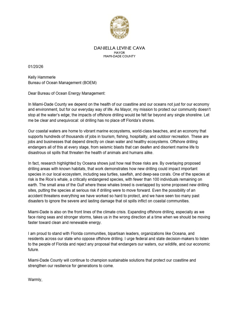 MDCM Offshore Drilling Letter | PDF | Coast | Oil Spill