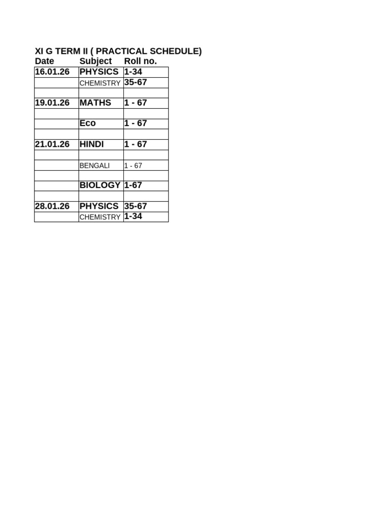XI G PRACTICAL SCHEDULE | PDF