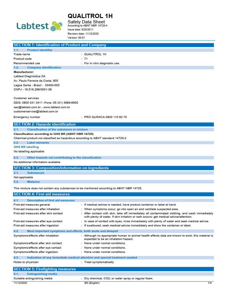 Fispq 71 - 02 - Fispq 71 Qualitrol 1h Ref. 71_en v02 | PDF | Toxicity | Personal Protective ...