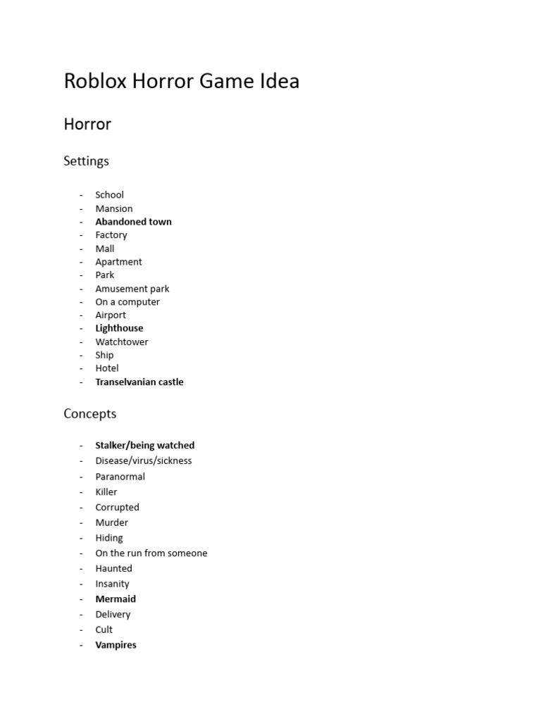 Roblox Horror Game Idea | PDF