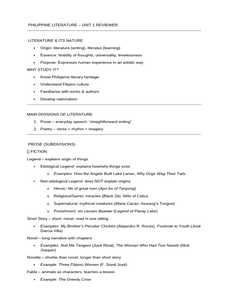Philippine Literature (Reviewer) | PDF | Metre (Poetry) | Poetry
