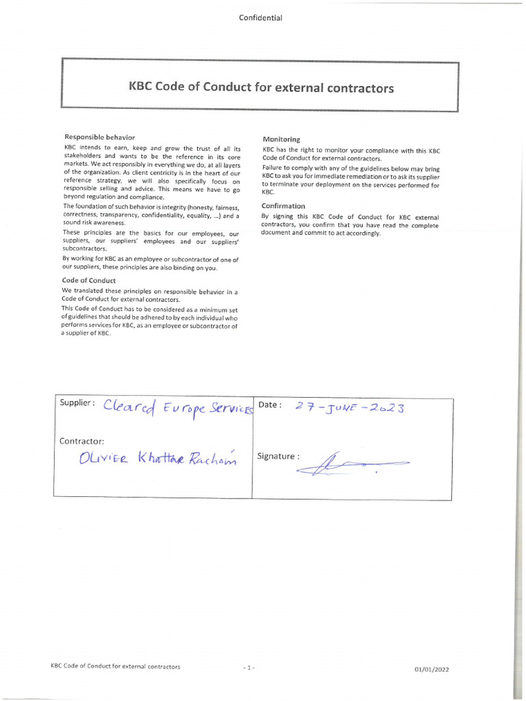 Contractors Code of Conduct 2022 Signed | PDF