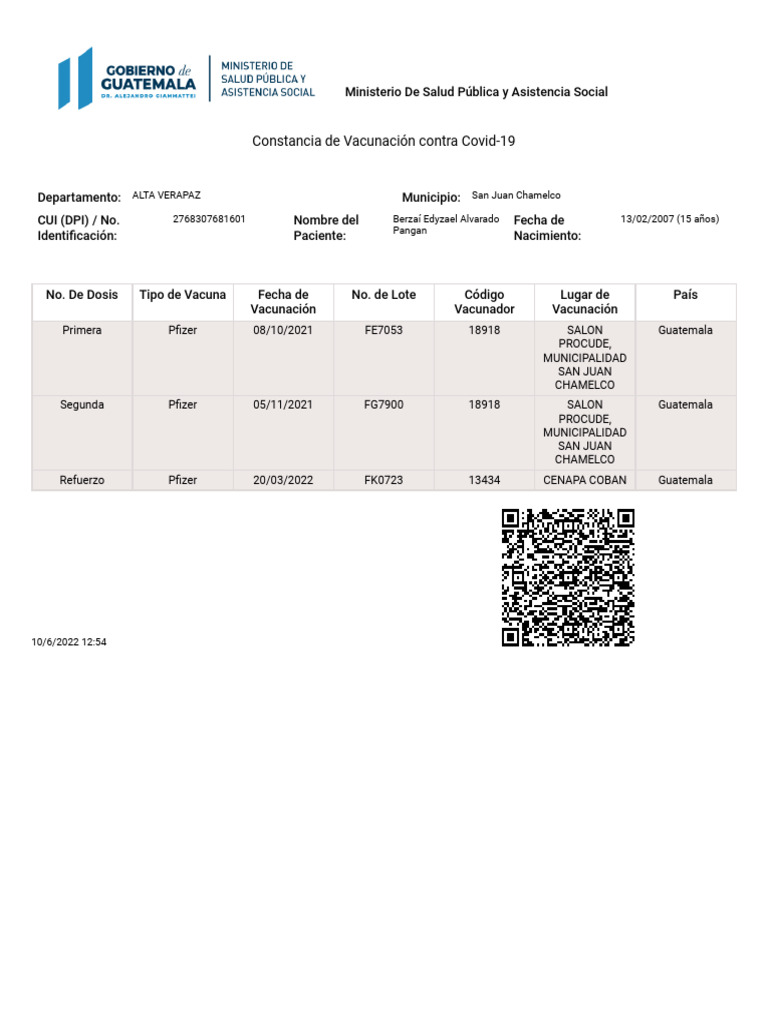 Constancia de Vacunacion Covid. Berzai | PDF