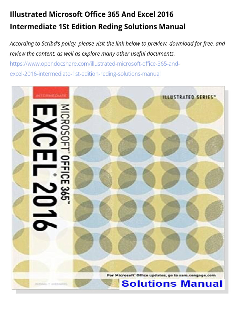 Illustrated Microsoft Office 365 and Excel 2016 Intermediate 1st Edition Reding Solutions Manual ...