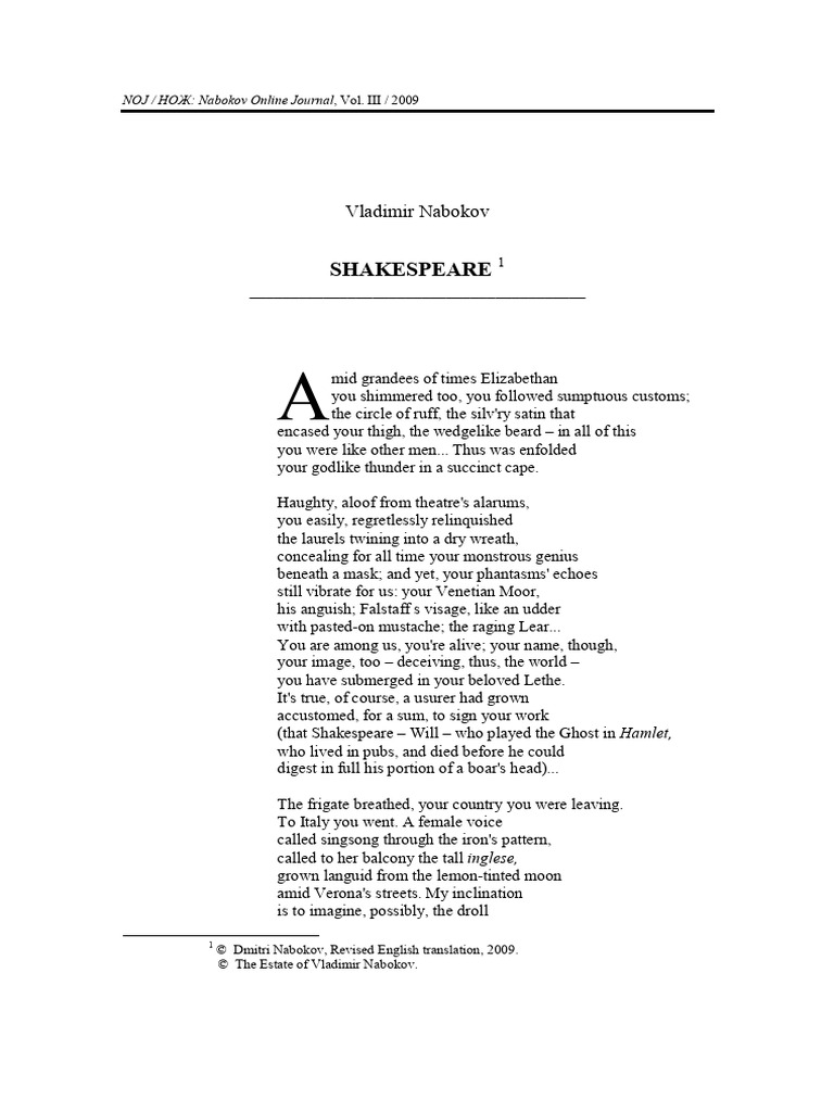 Nabokov's Poem on Shakespeare's Legacy | PDF